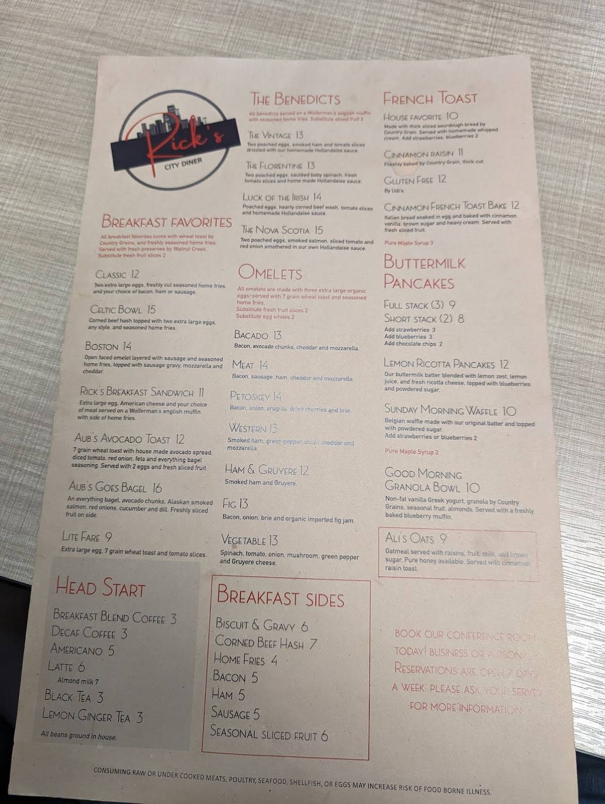 Menu at Rick's City Diner cafe, Toledo, Monroe St #40