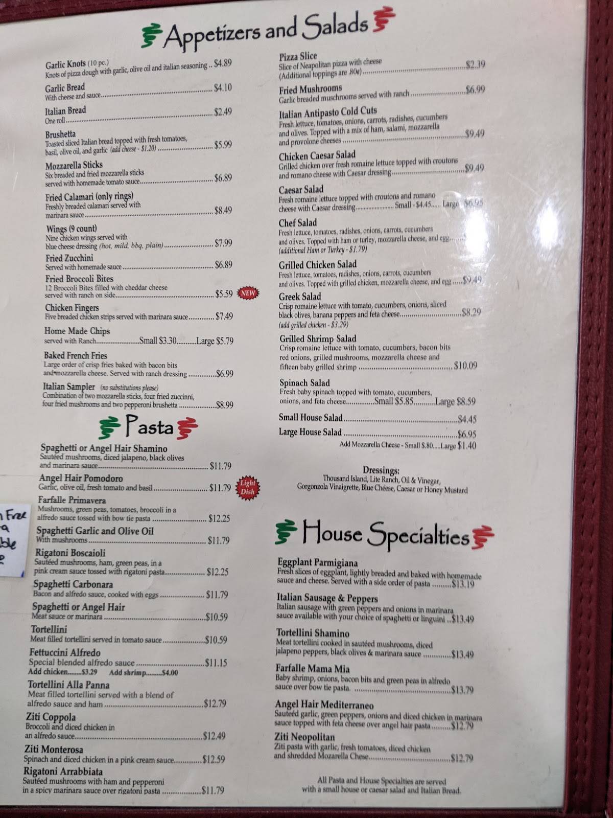 Menu at Rigatoni's Pizzeria & Italian, Pilot Mountain