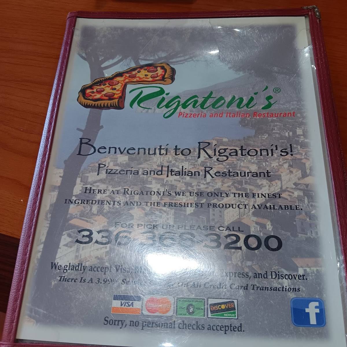 Menu at Rigatoni's Pizzeria & Italian, Pilot Mountain