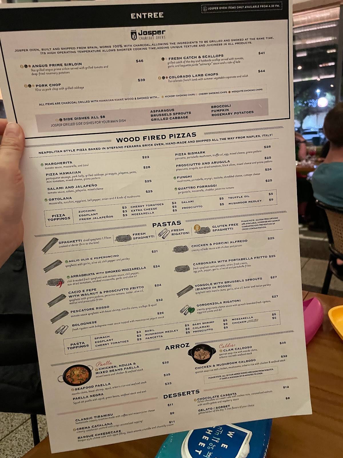 Menu at Rigo Spanish Italian restaurant, Honolulu