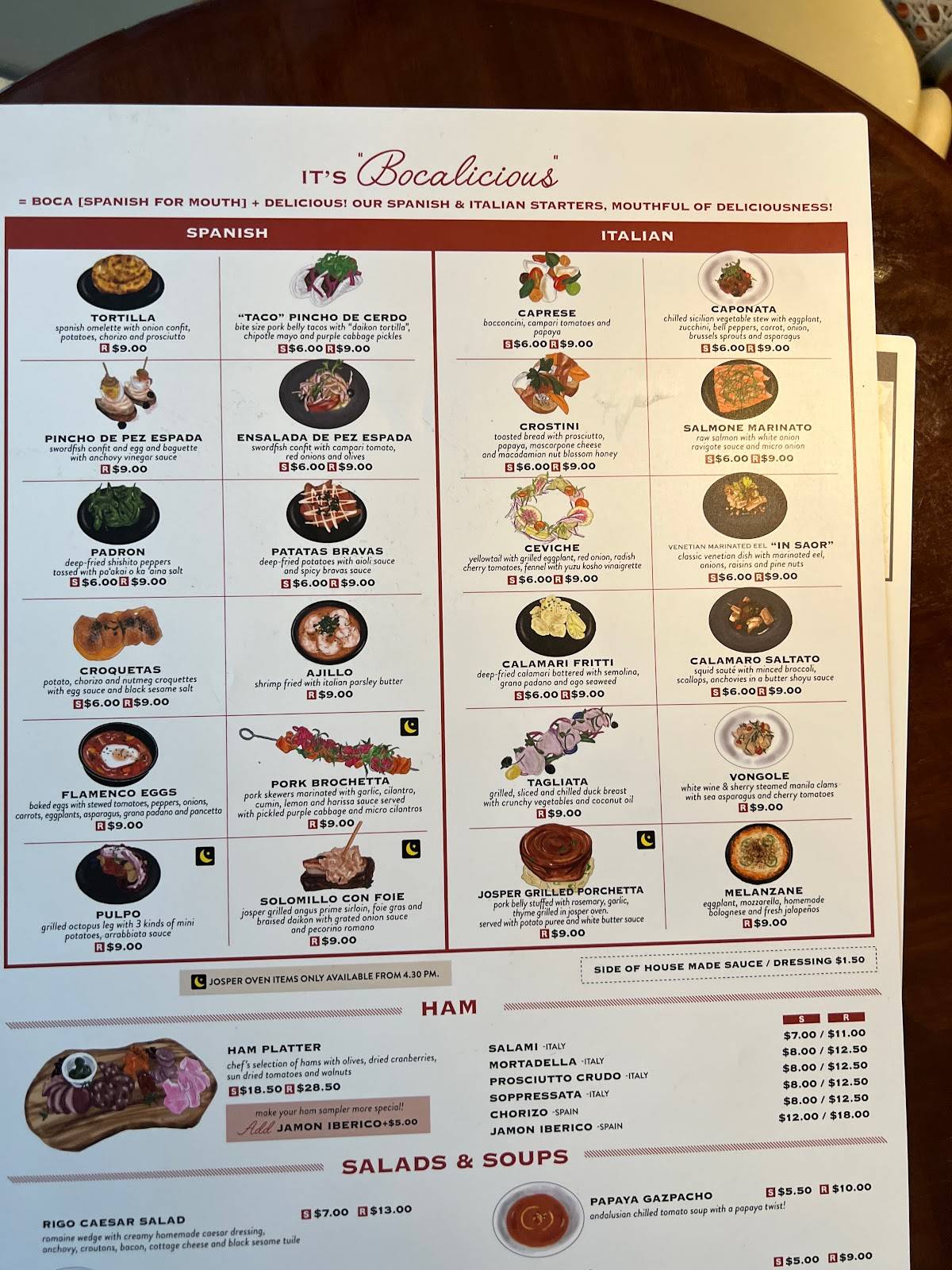Menu at Rigo Spanish Italian restaurant, Honolulu