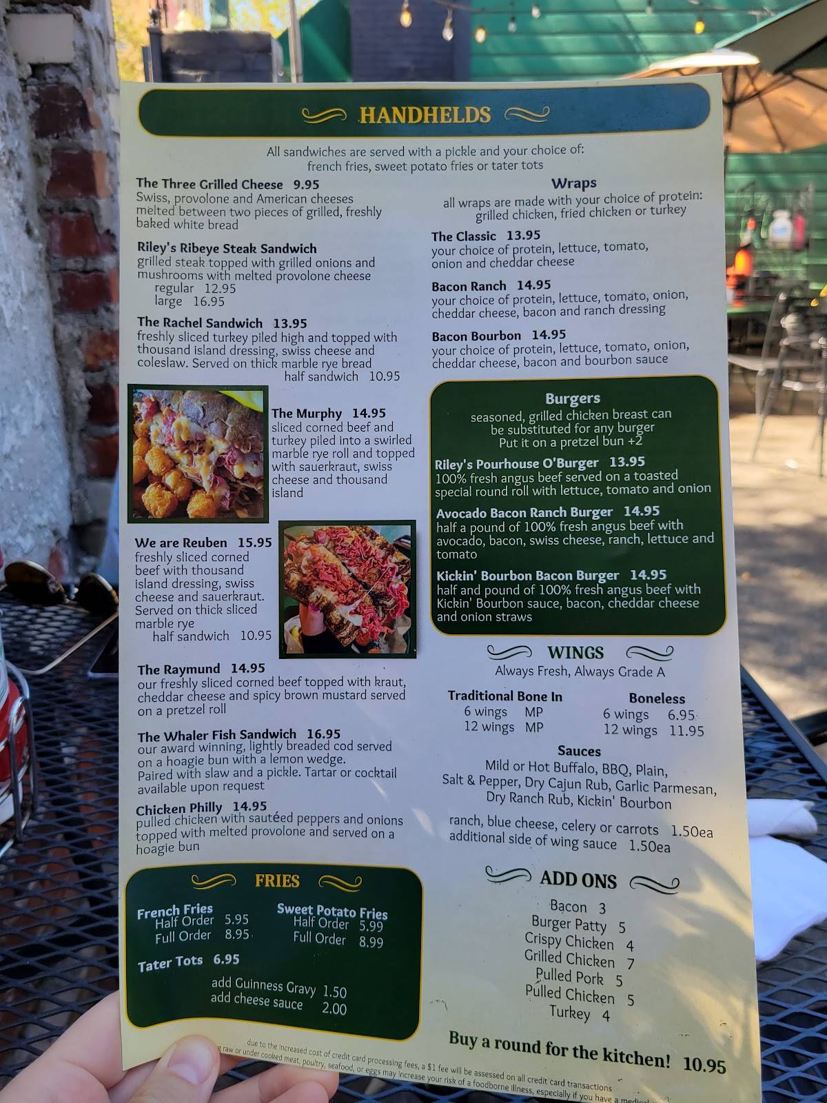 Menu at Riley's Pour House pub & bar, Carnegie, 215 E Main St