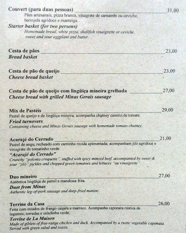 Menu em Aprazível restaurante, Rio de Janeiro