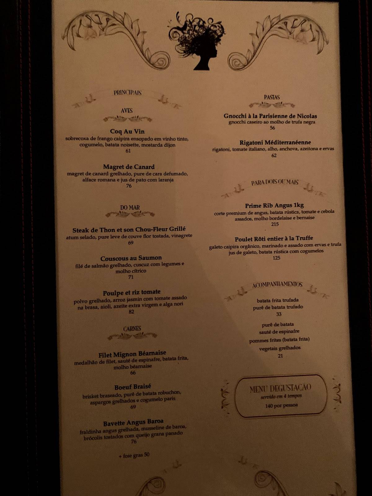 Menu at Bagatelle restaurant, Rio de Janeiro, Jockey Clube Brasileiro ...