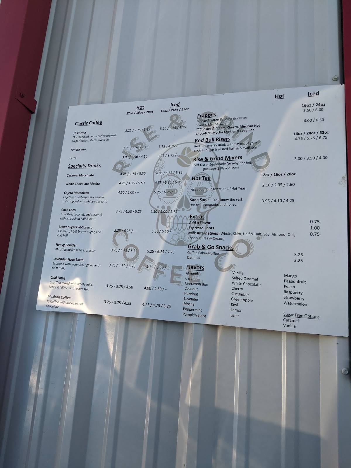 Menu at Rise & Grind Coffee Co, Mathis