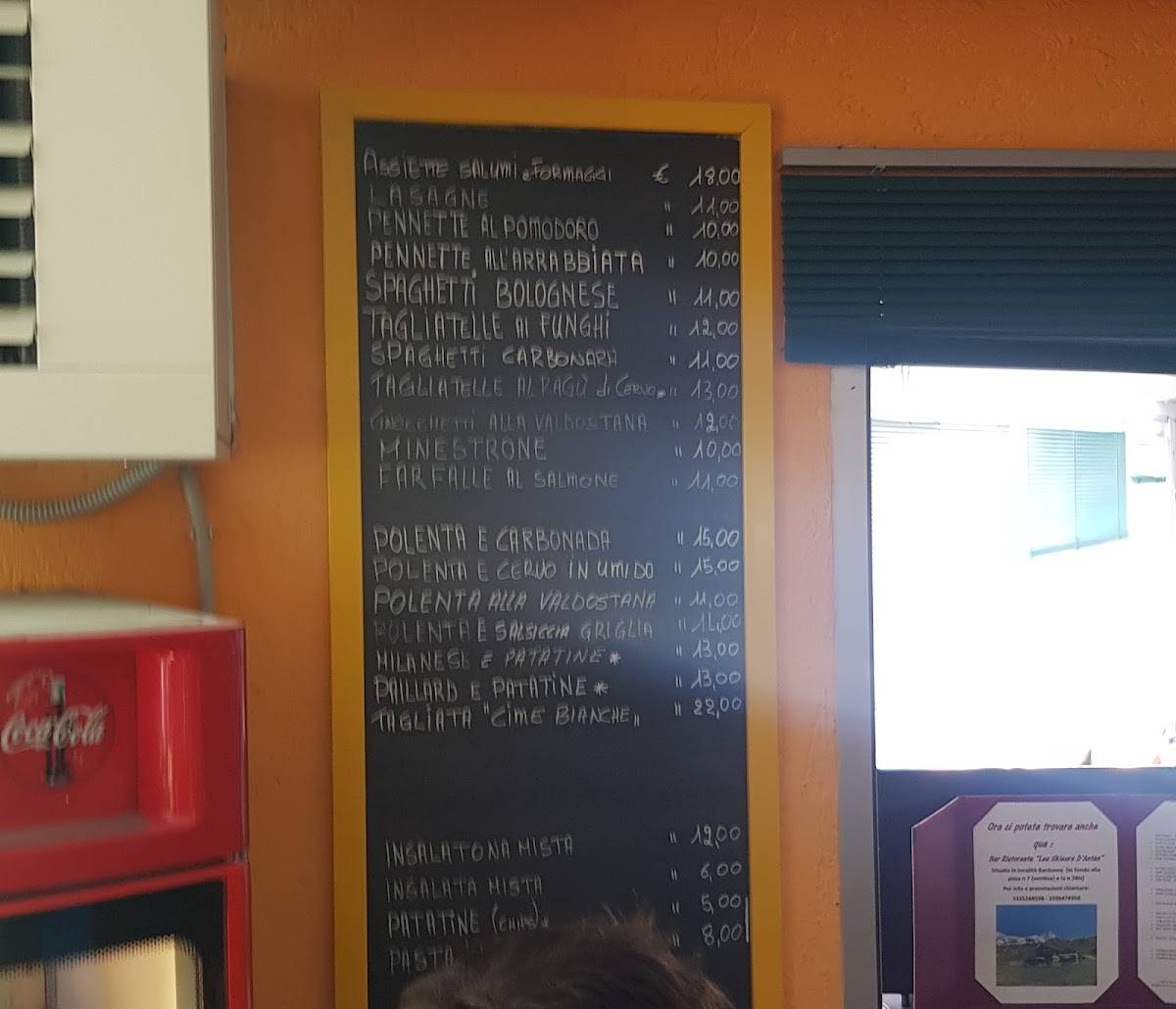 Menu da Bar Ristorante, Italia, Località Cime Bianche laghi