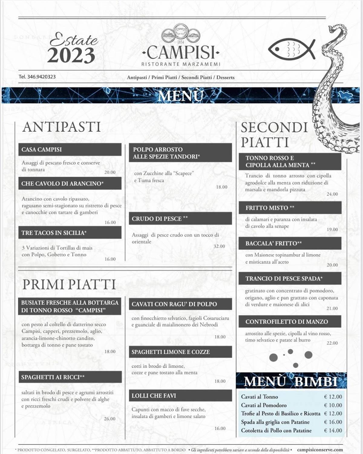 Menu da Campisi ristorante, Pachino