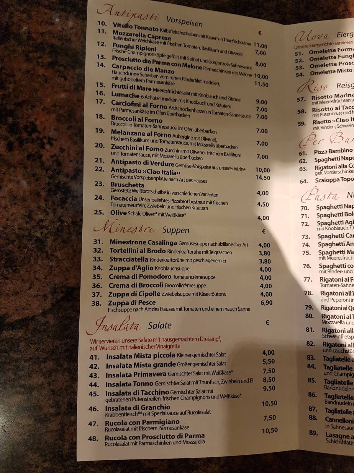 Speisekarte von Ristorante Ciao Italia restaurant, Frankfurt (Oder ...