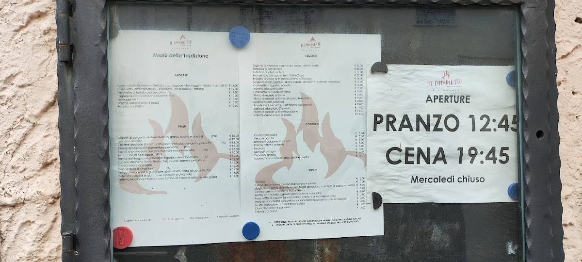Menu da Ristorante Il Caminetto, Rocca di Cambio