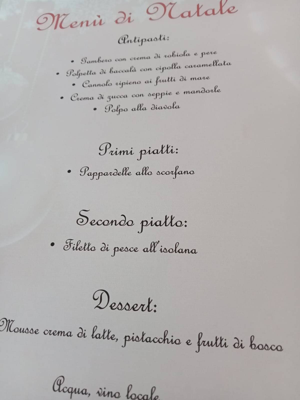 Menu da Ristorante Miramare, Portovenere