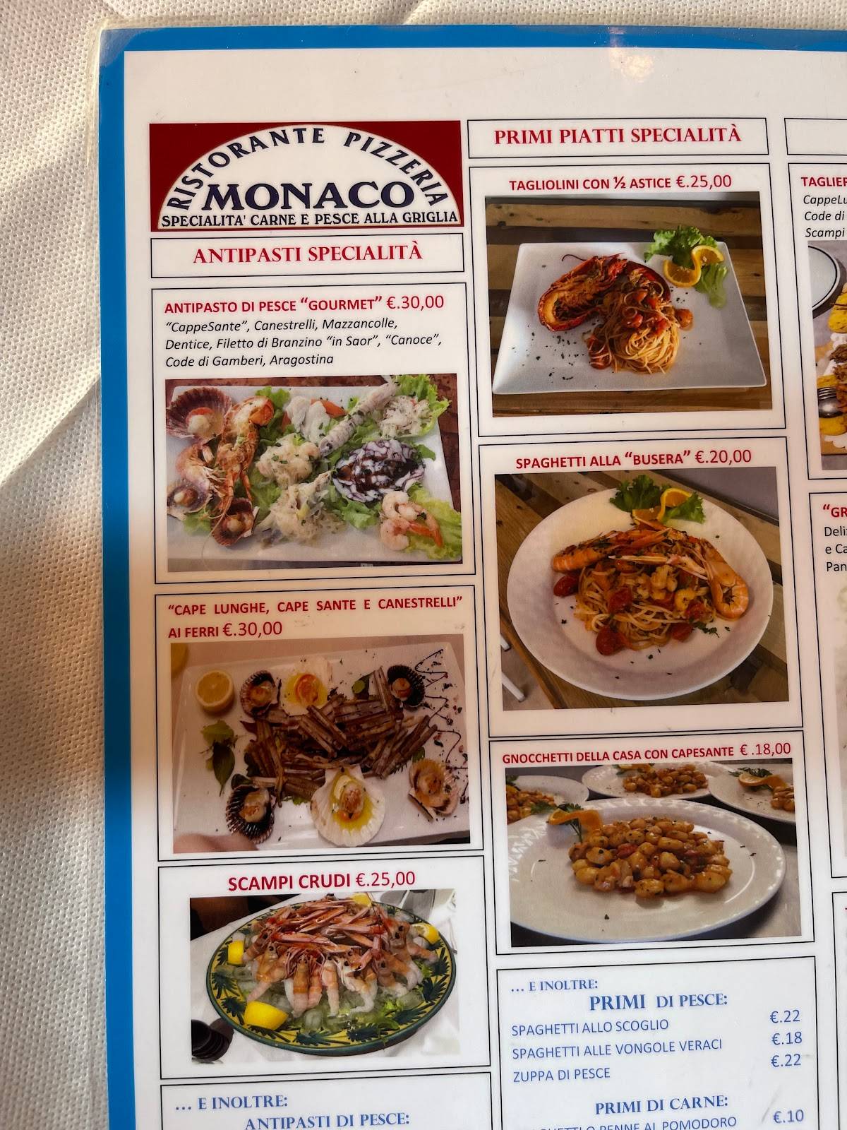 Menu au Ristorante Pizzeria Monaco, Cavallino