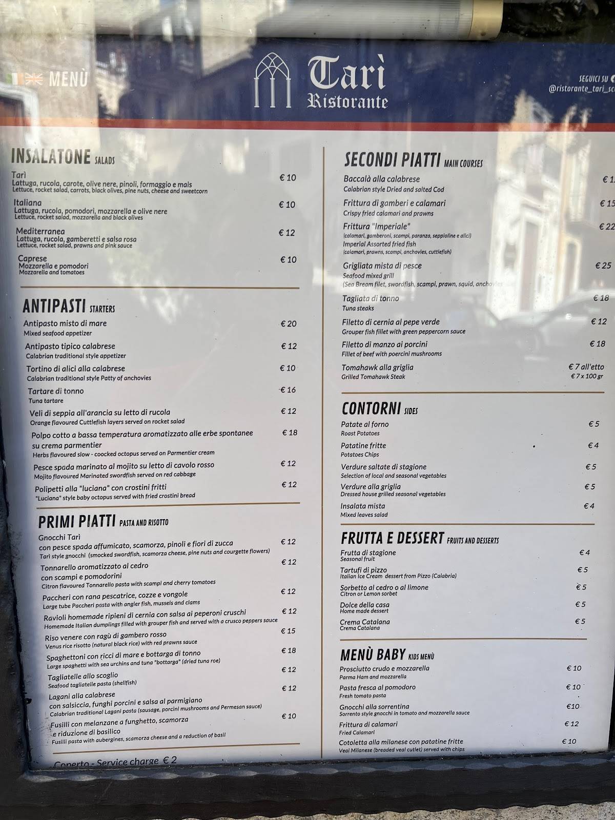 Menu da Ristorante Tarì, Scalea