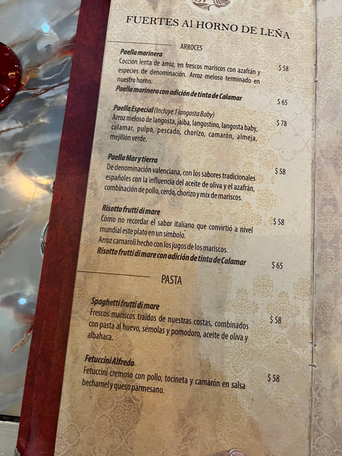 Carta del restaurante Ritual, Neiva