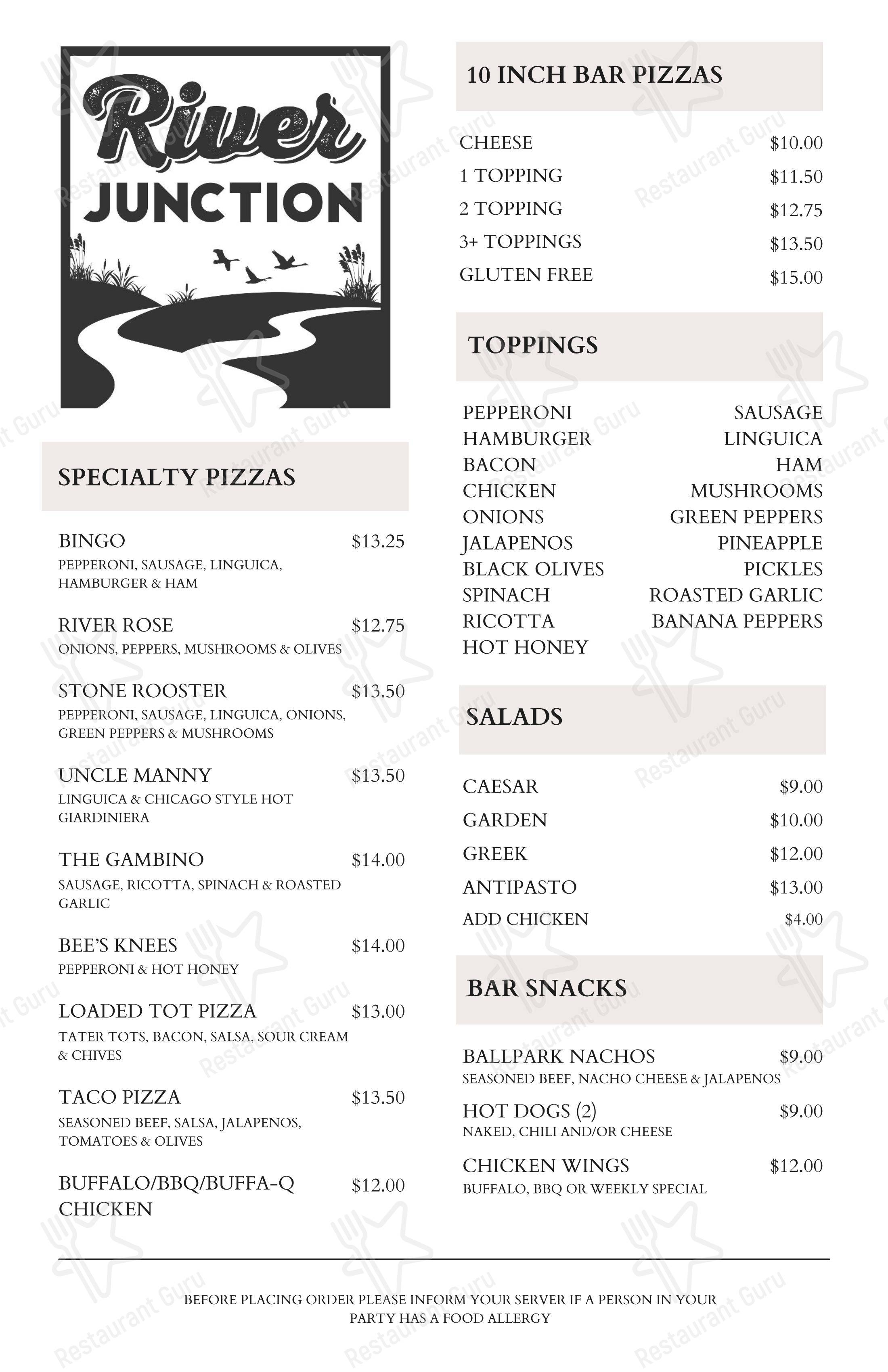 Menu at River Junction pub & bar, Marion