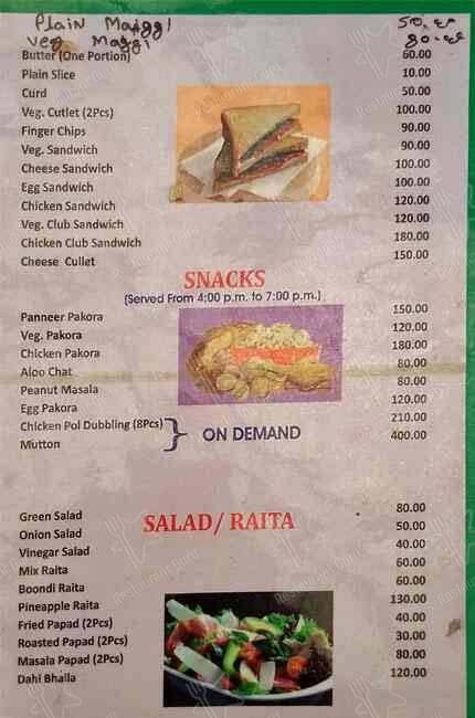 Menu at River Wind Café, Manali