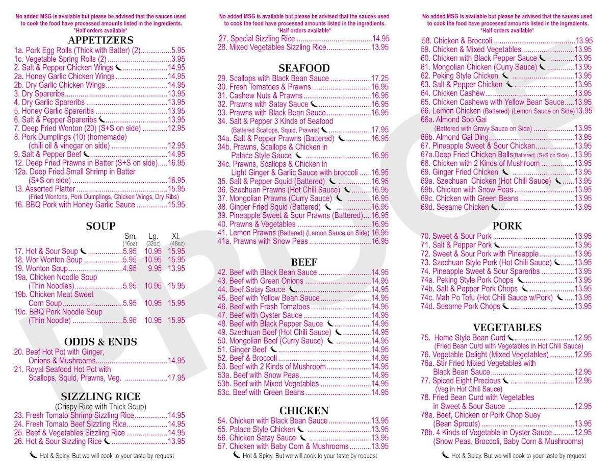 Menu at Riverbend Peking House aka Peking Peking restaurant, Calgary