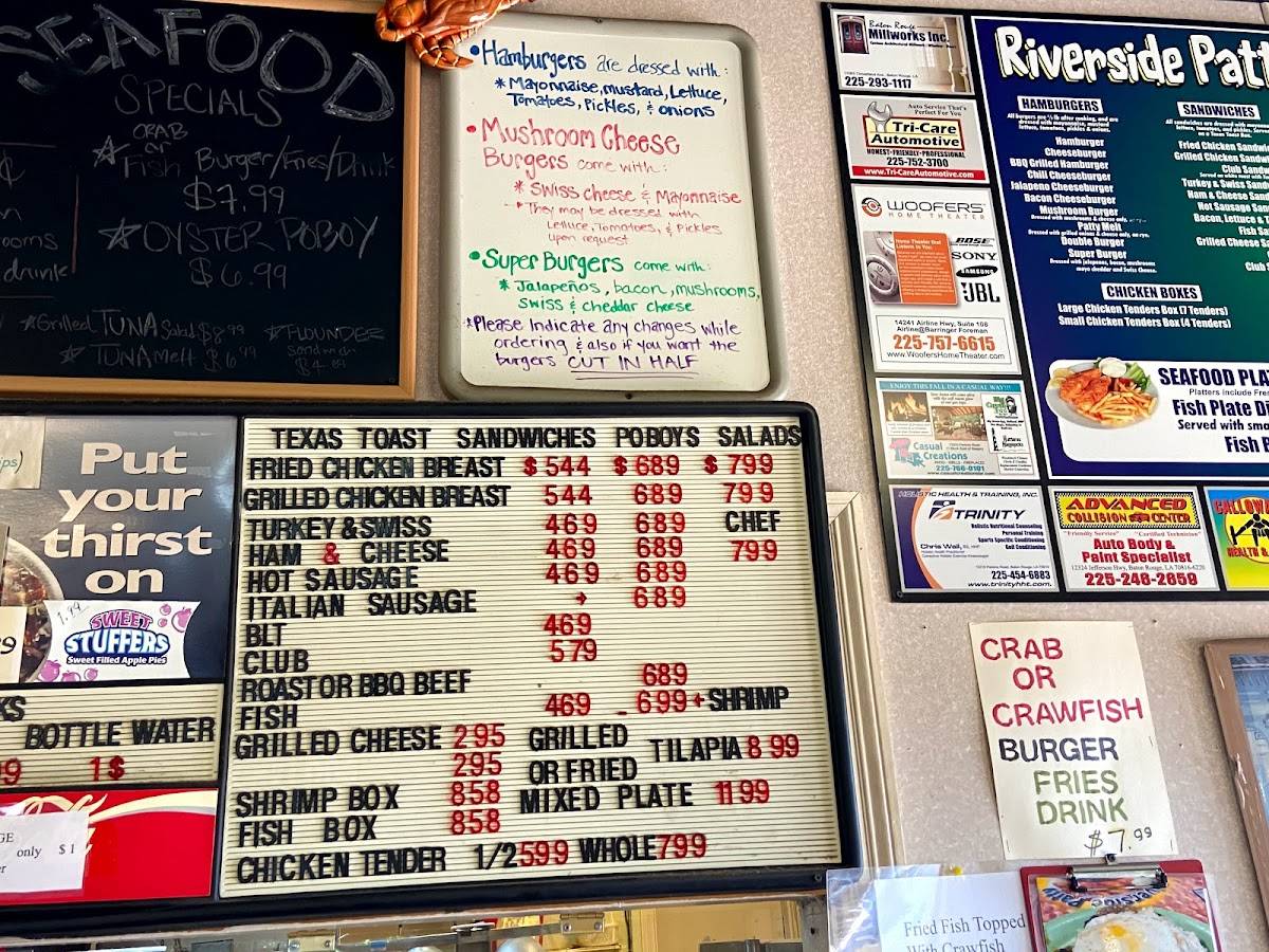 Menu at Riverside Patty restaurant, Baton Rouge, Cloverland Ave