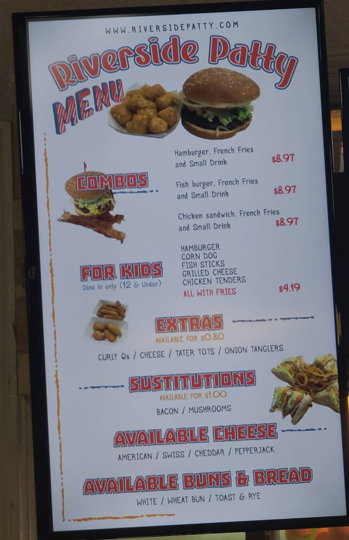 Menu at Riverside Patty restaurant, Baton Rouge, Cloverland Ave