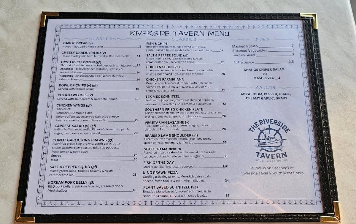 Menu at Riverside Tavern pub & bar, South West Rocks