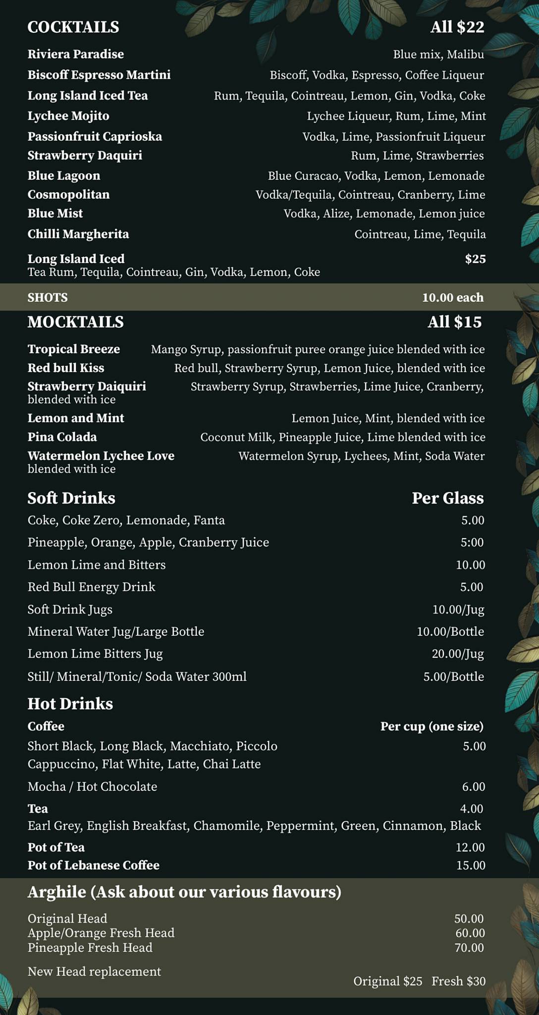 Menu at Riviera Restaurant and Lounge, Chipping Norton