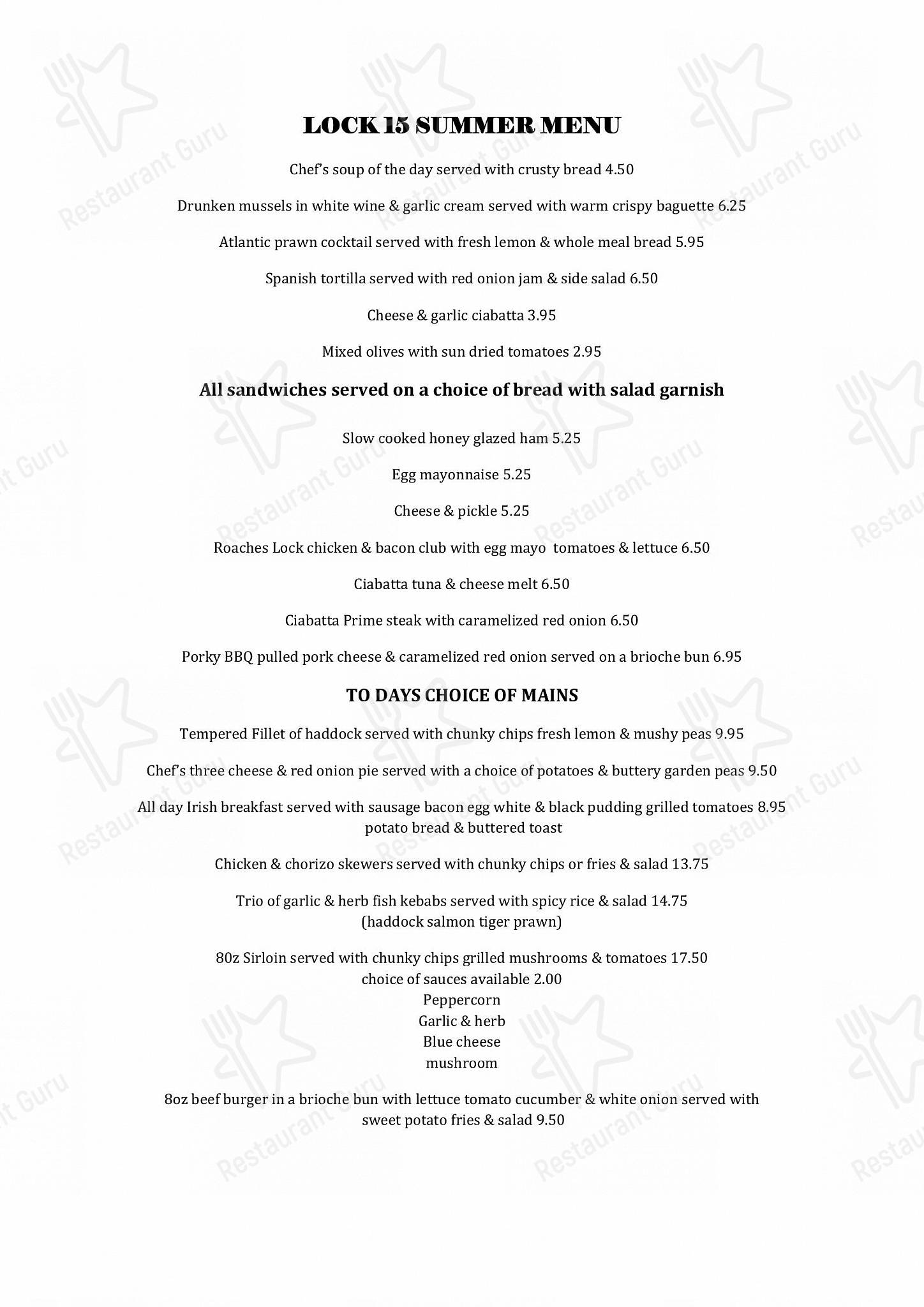 Menu at Roaches Lock Inn mossley ltd pub & bar, Ashton-under-Lyne