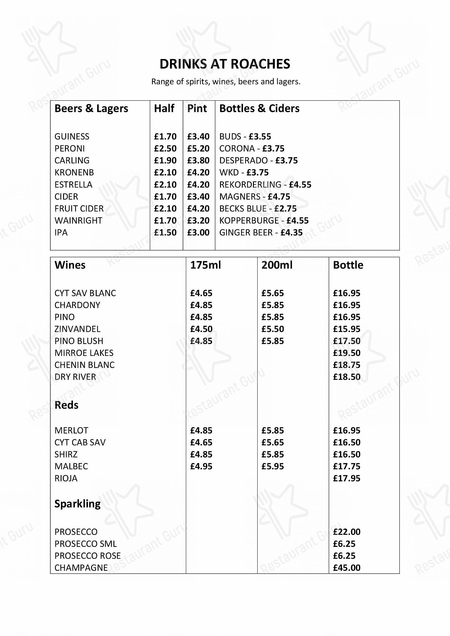 Menu at Roaches Lock Inn mossley ltd pub & bar, Ashton-under-Lyne