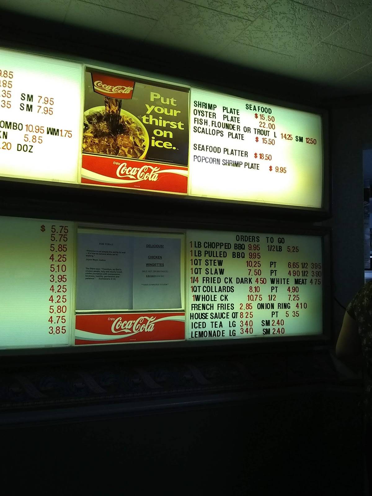 Menu at Ralph's Barbecue, Weldon