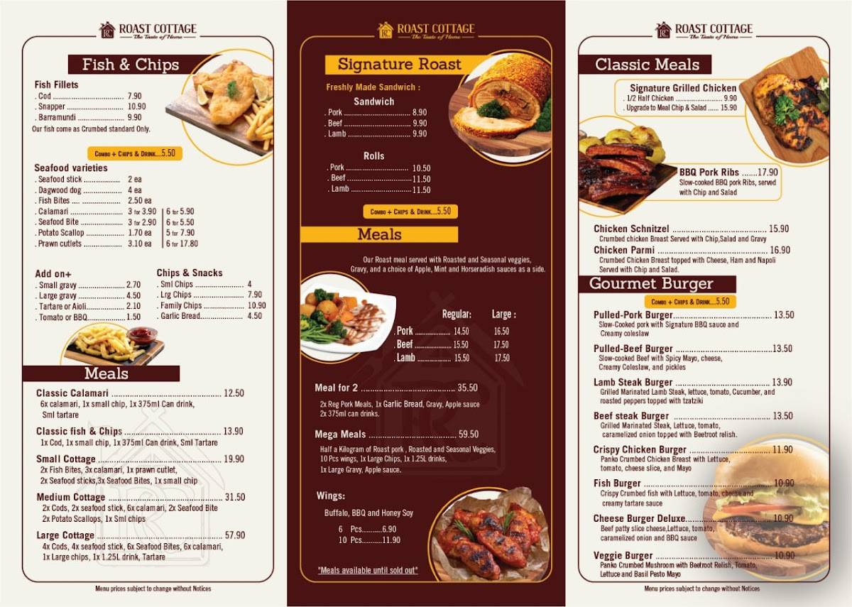 Menu at Roast Cottage restaurant, Greenbank