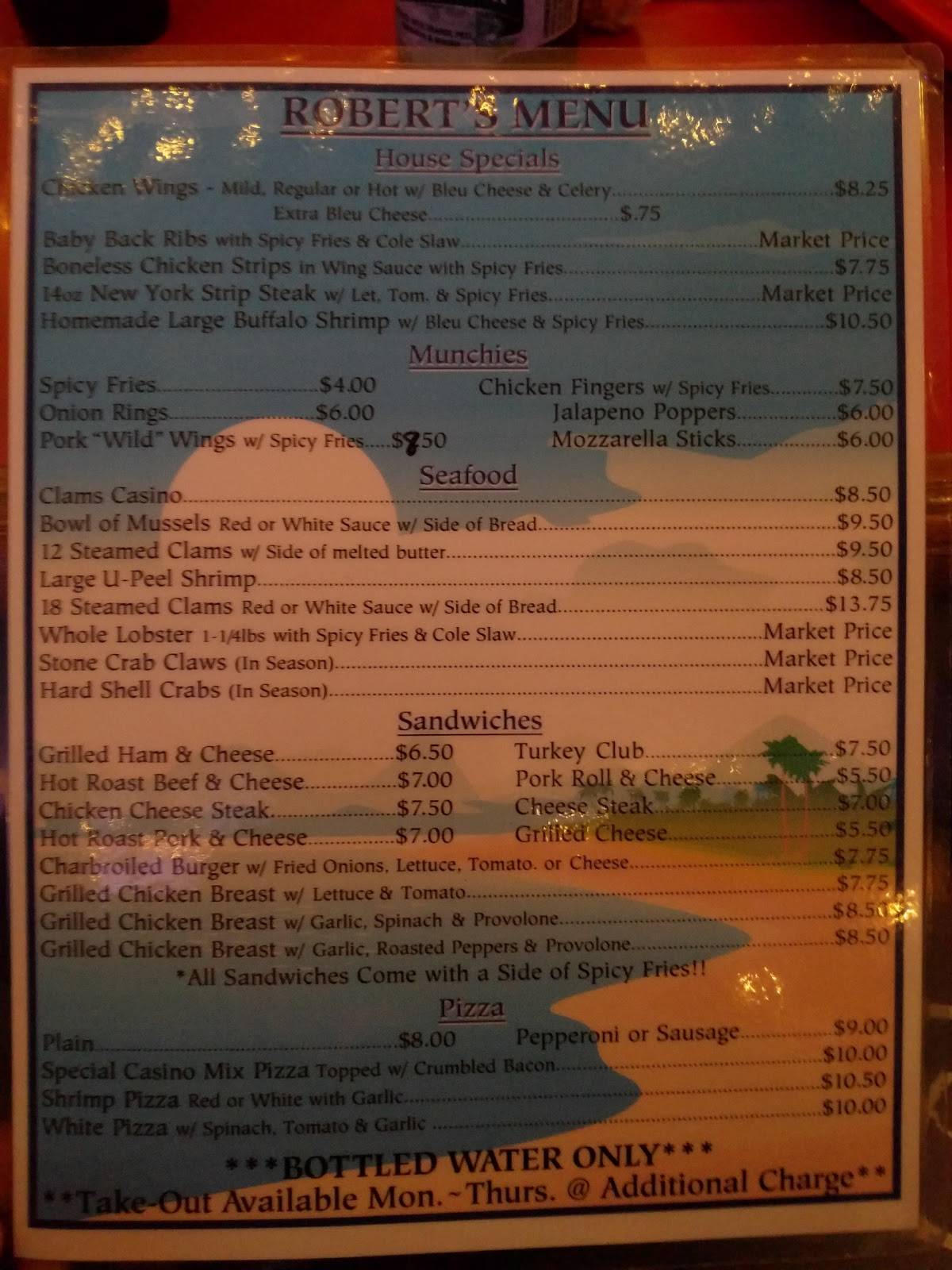 Menu at Robert's Place pub & bar, Margate City
