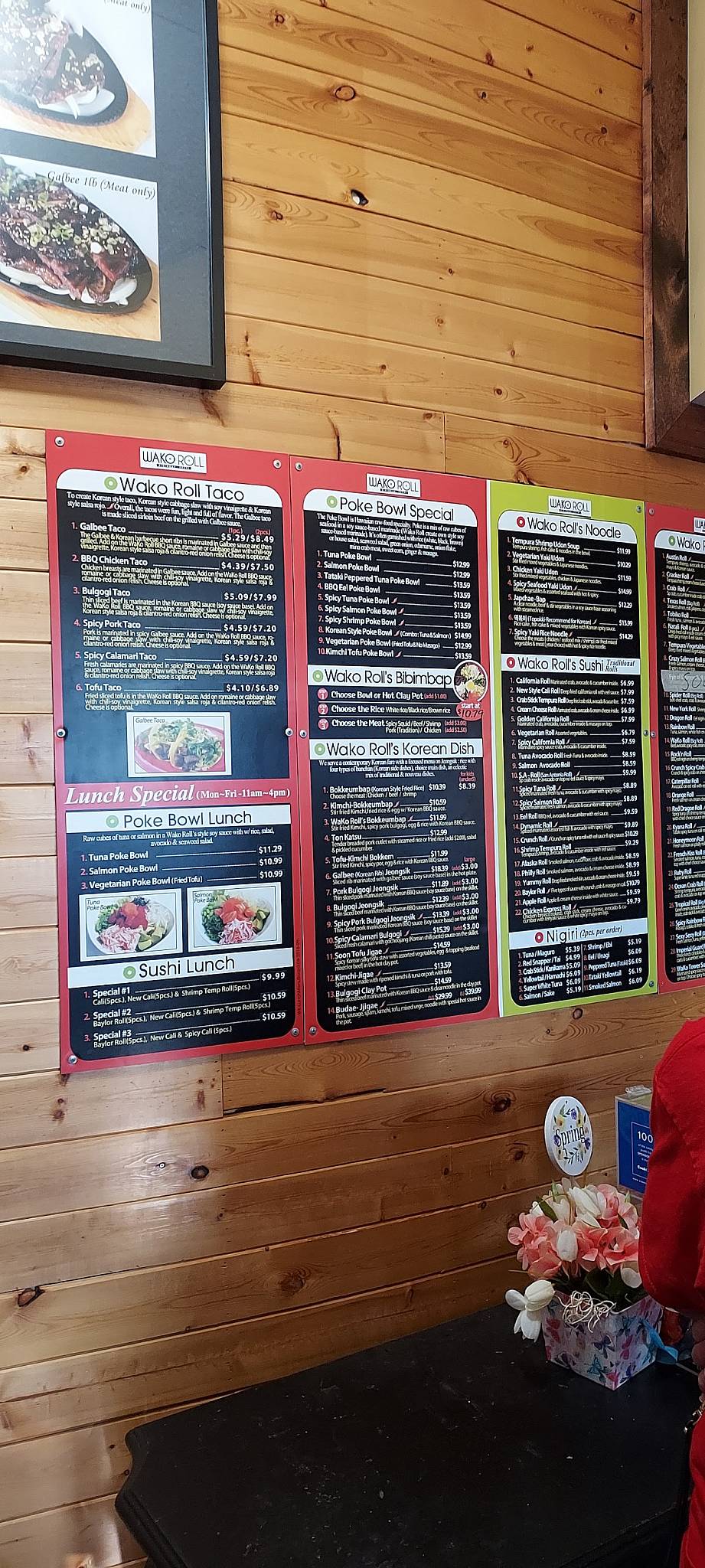 Menu at Wako Roll restaurant, Waco