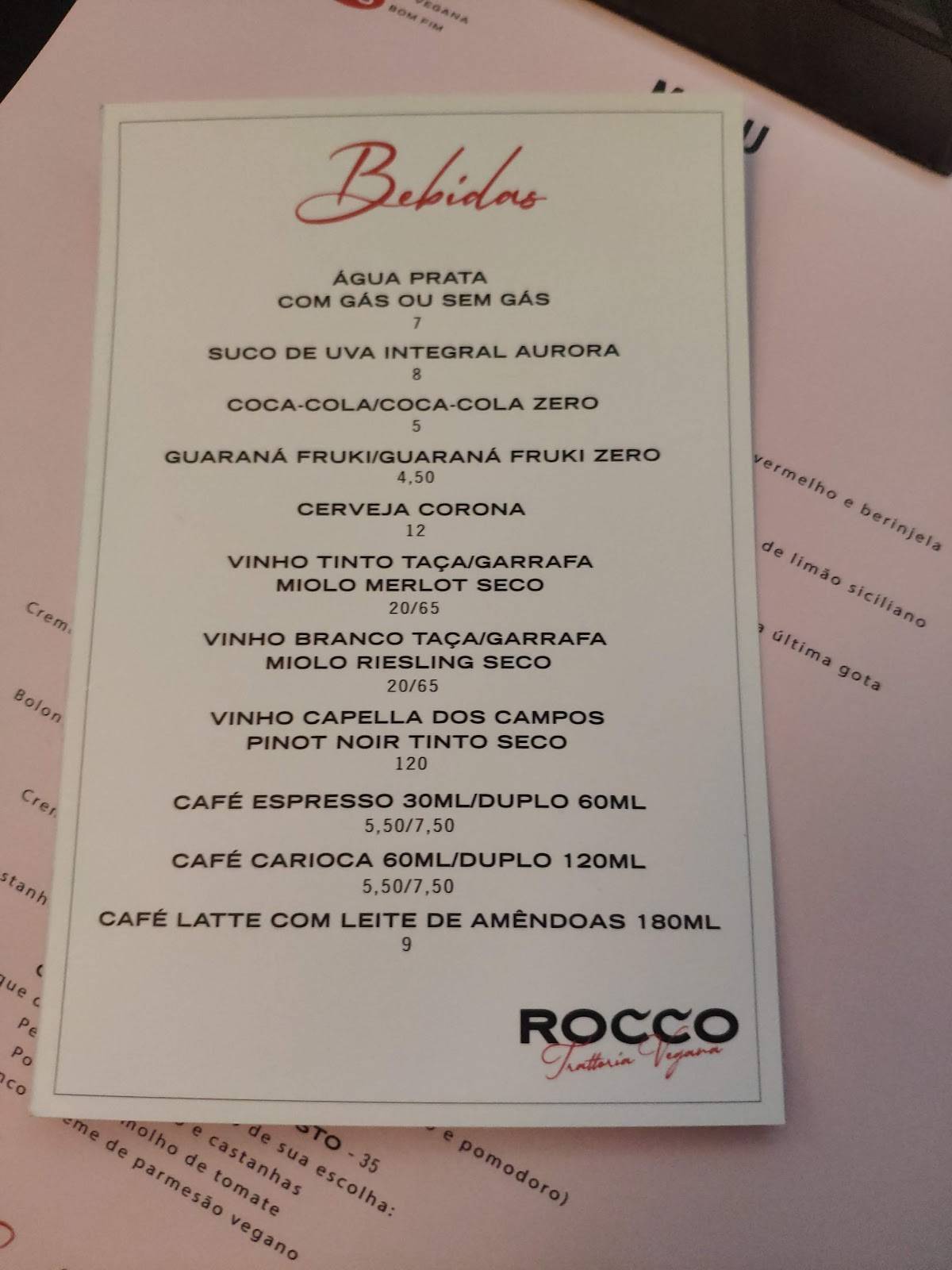 Menu em Rocco Trattoria Vegana restaurante, Porto Alegre