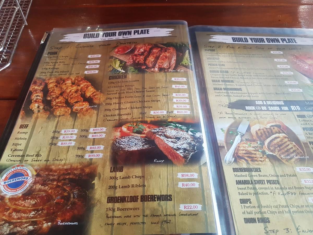 Menu at Rock@88 Lynnwood restaurant, Pretoria