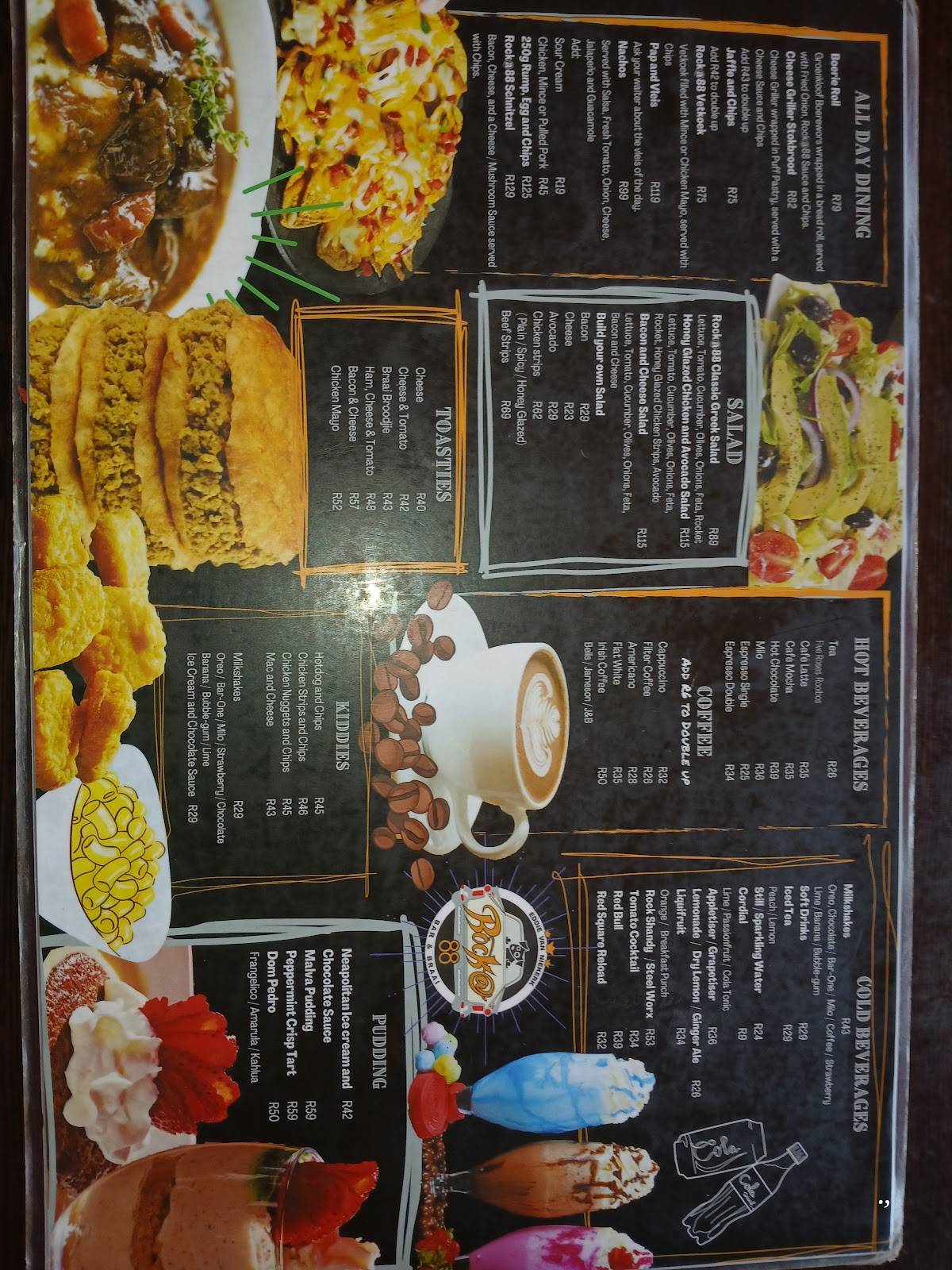 Menu at Rock@88 Lynnwood restaurant, Pretoria
