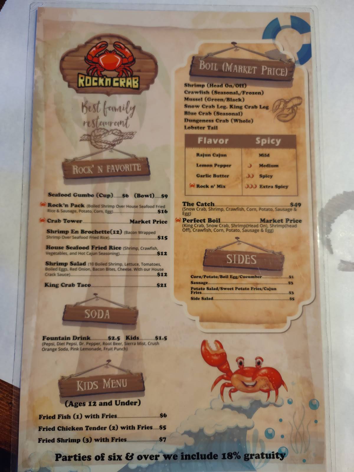 Menu at Rock'n Crab restaurant, Beaumont