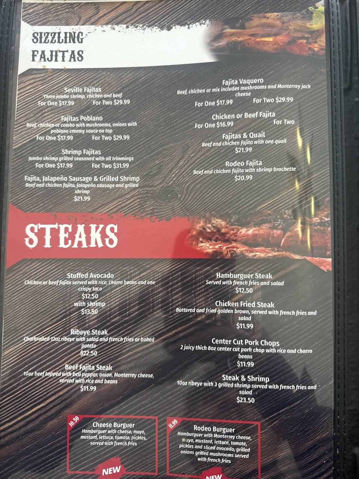 Menu at Rodeo Grill restaurant, Weimar, 101 E Post Office St