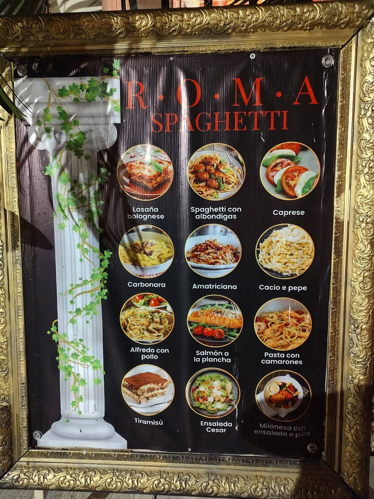 Menu at Roma Spaghetti restaurant, Playa del Carmen