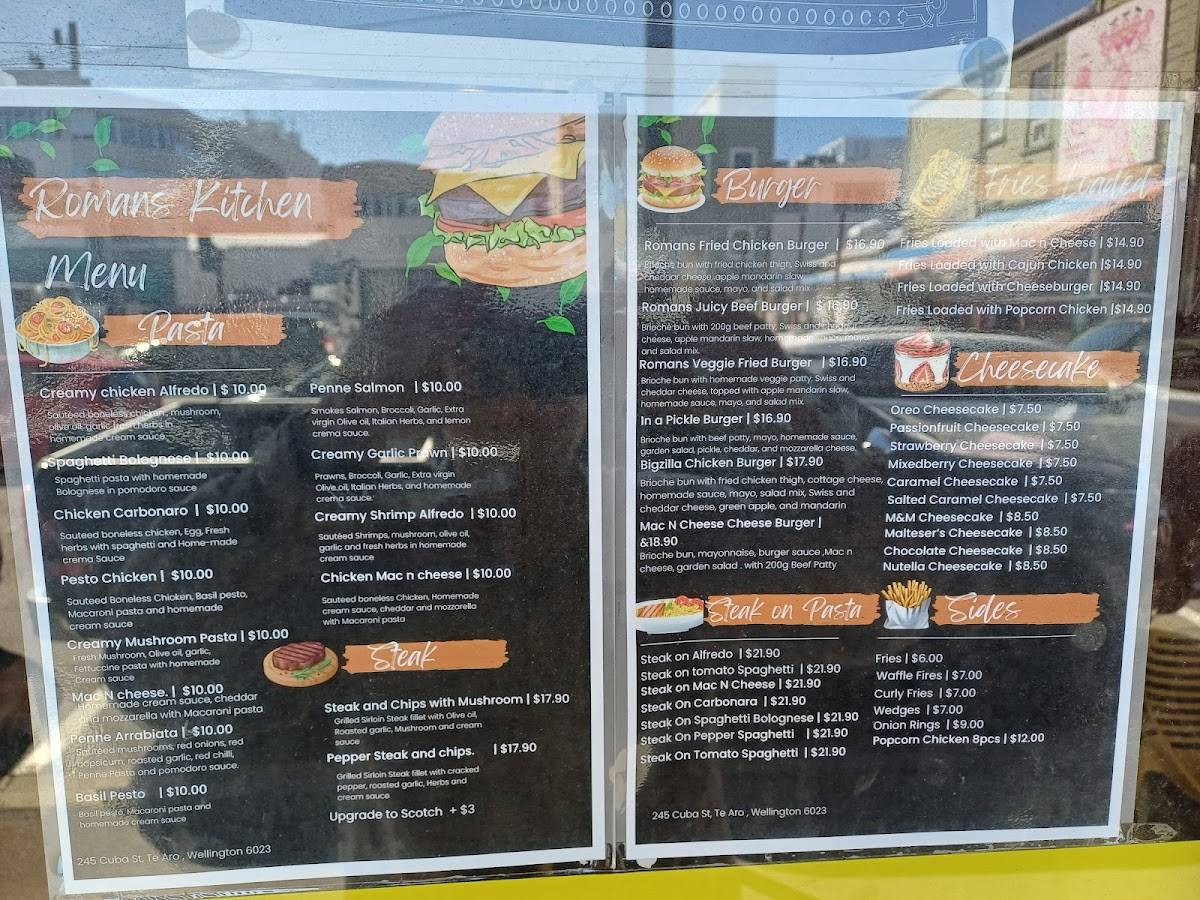 Menu at Roman's kitchen restaurant, Wellington