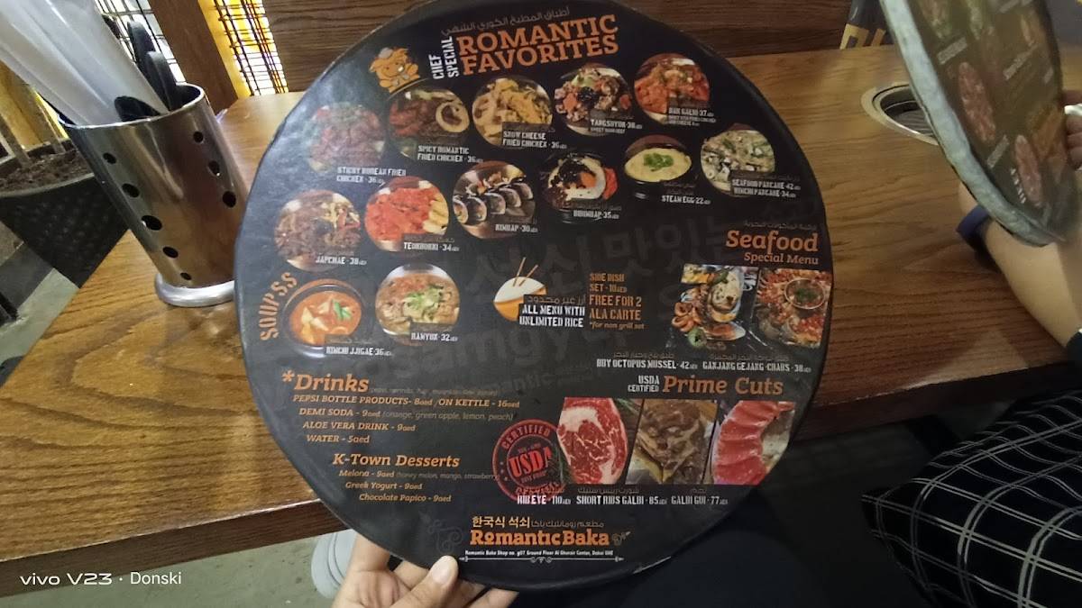 Menu at Romantic Baka restaurant, Dubai