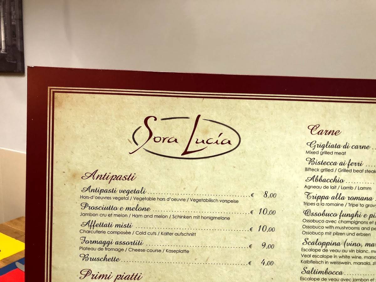 Menu at Sora Lucia restaurant, Rome