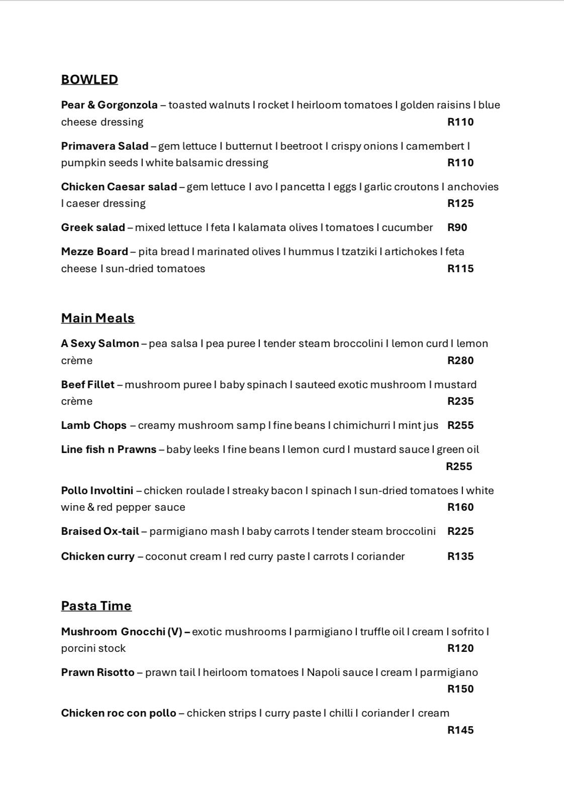 Menu at LUMO lounge&living RUIMSIG, Roodepoort