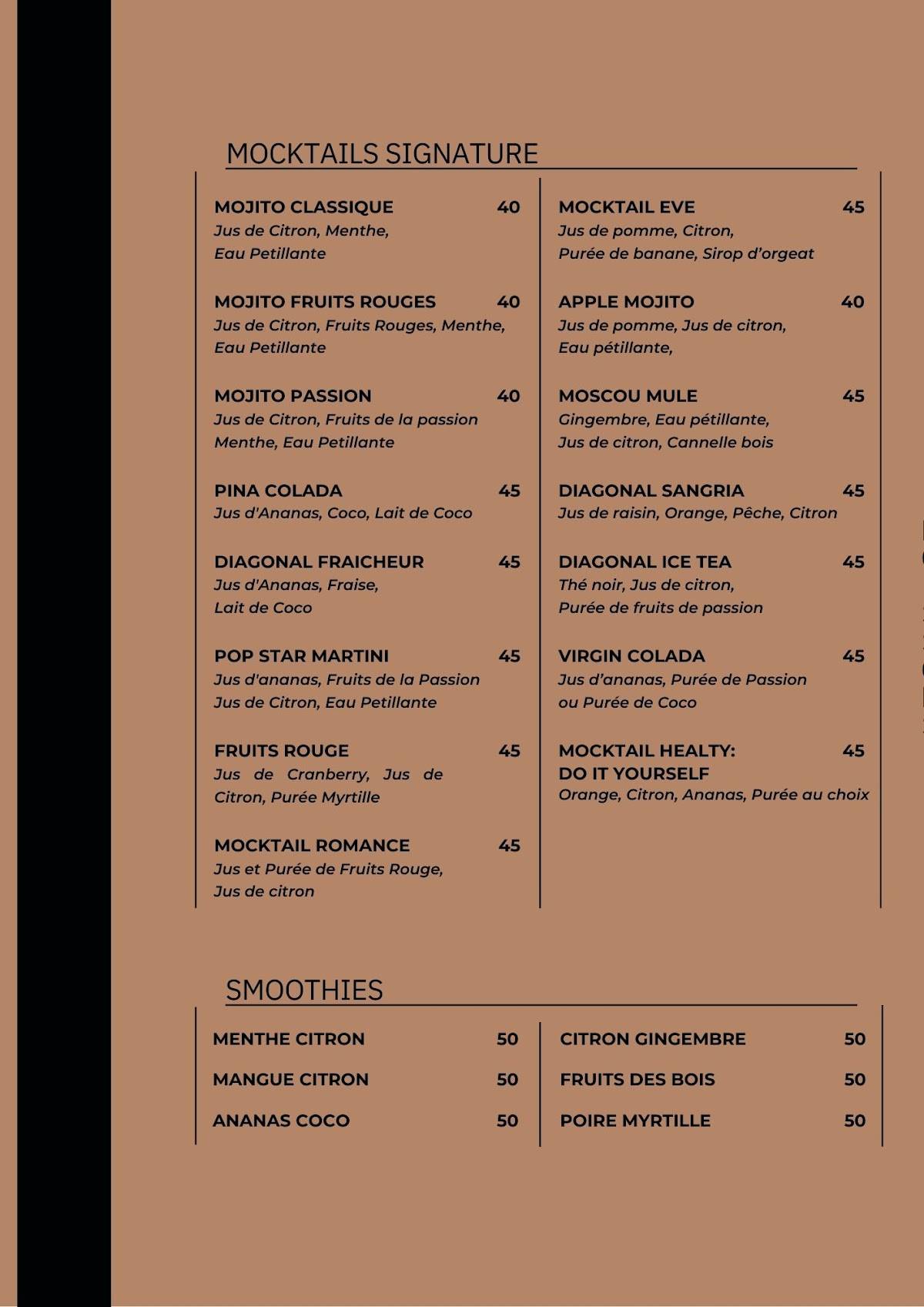 Menu at ROOFTOP DIAGONAL Restaurant, Tangier