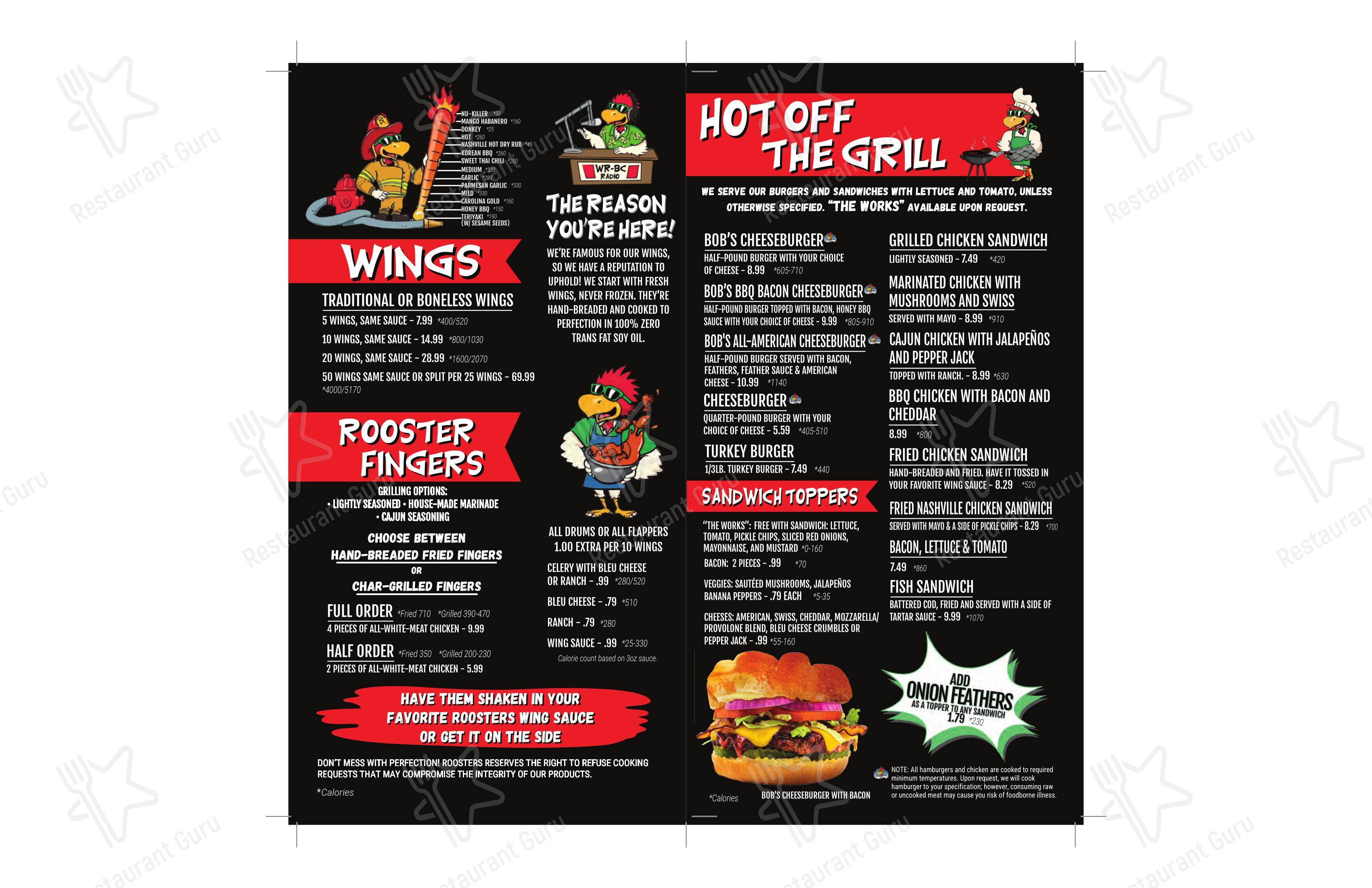 Menu at Rooster's Restaurant, Medford