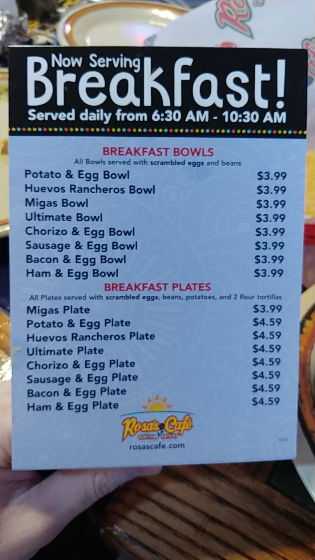 Menu at Rosa's Café & Tortilla Factory restaurant, Odessa, TX-191