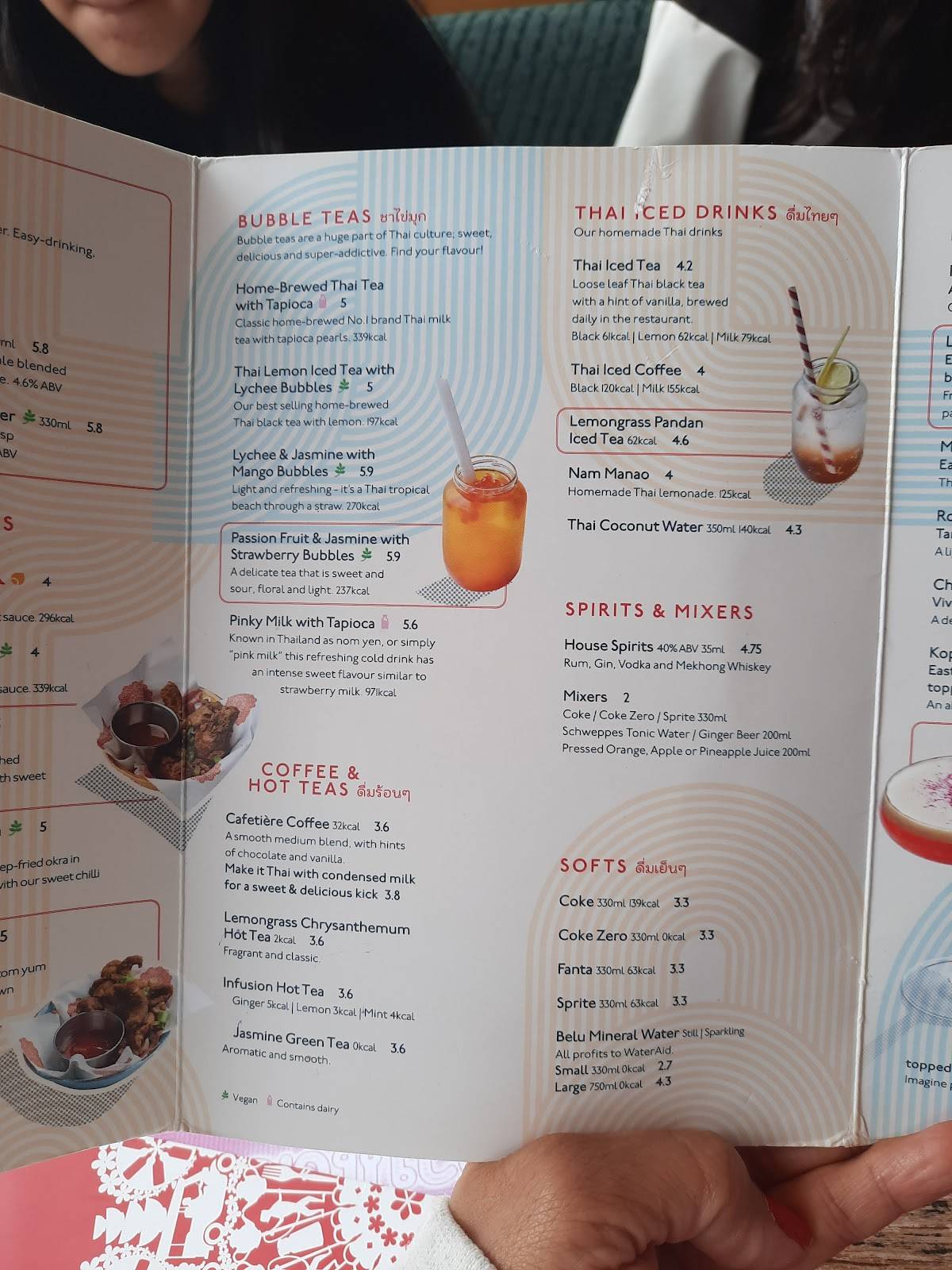 Menu at Rosa's Thai restaurant, London