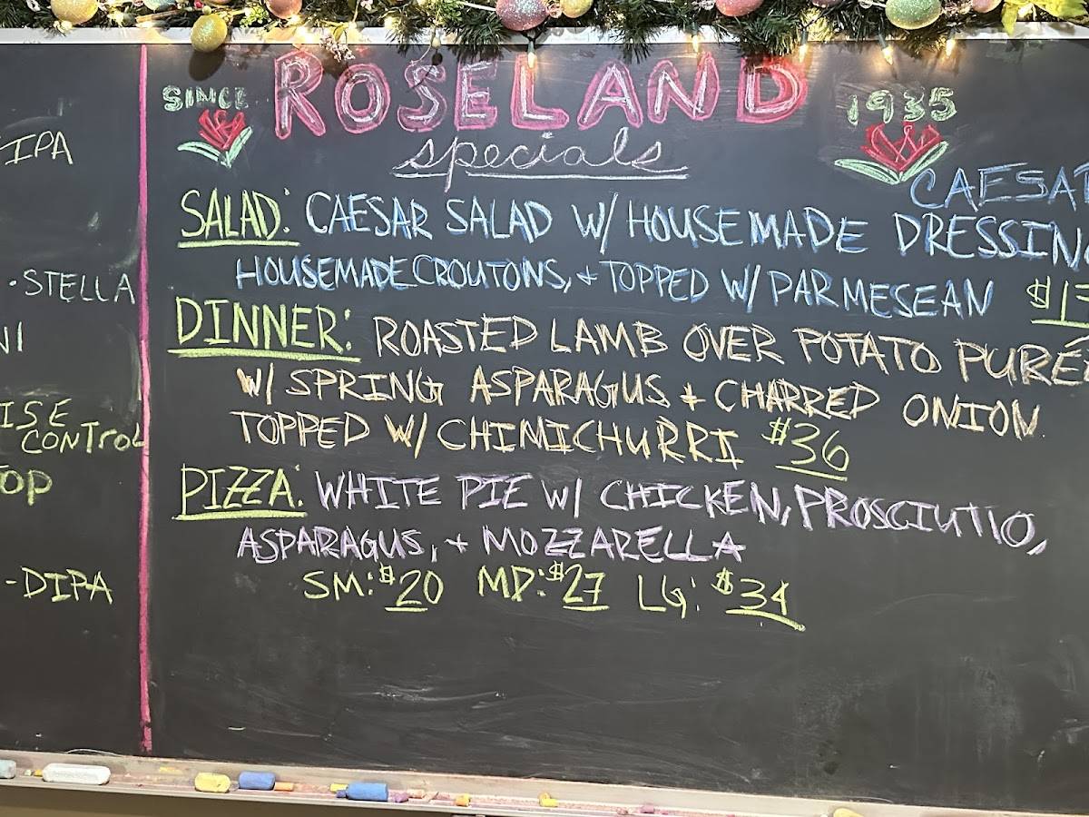 Menu at Roseland Apizza pizzeria, Derby