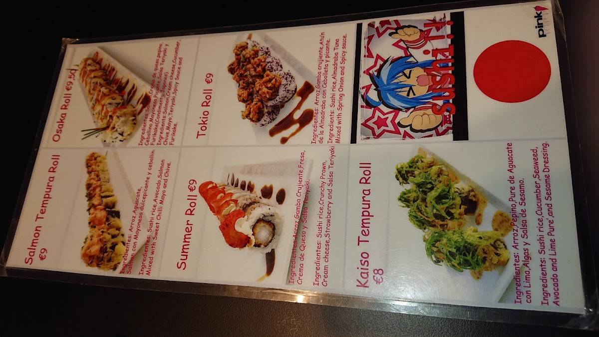 Menu at Pink Pepper restaurant, Rota, Av. de la Diputación