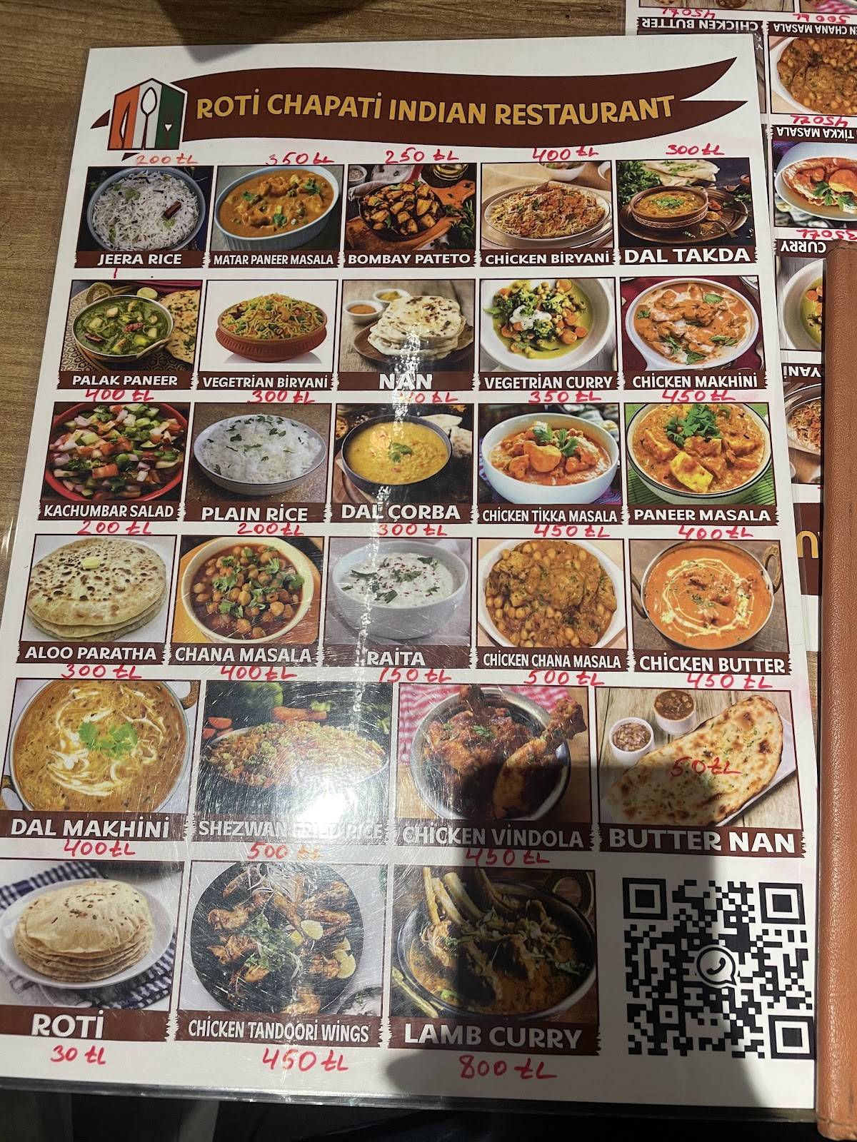 Menu at Roti Chapati İndian Restaurant, Pamukkale