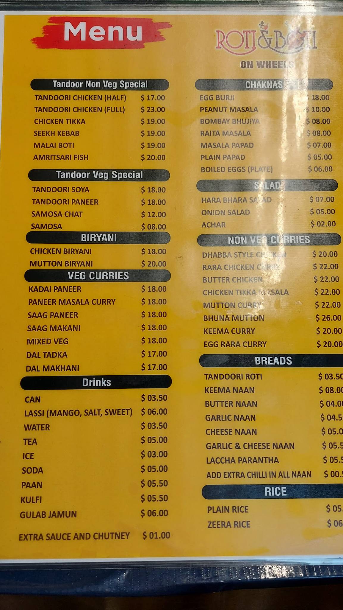 Menu at Roti & Boti & Shisha Lounge restaurant, Constitution Hill