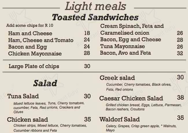 Menu at The Venue at Route 162 restaurant, Benoni