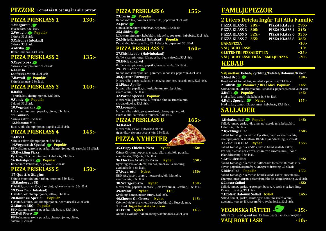 Carta del restaurante Route 66 Grill & pizza Bankeryd, Bankeryd